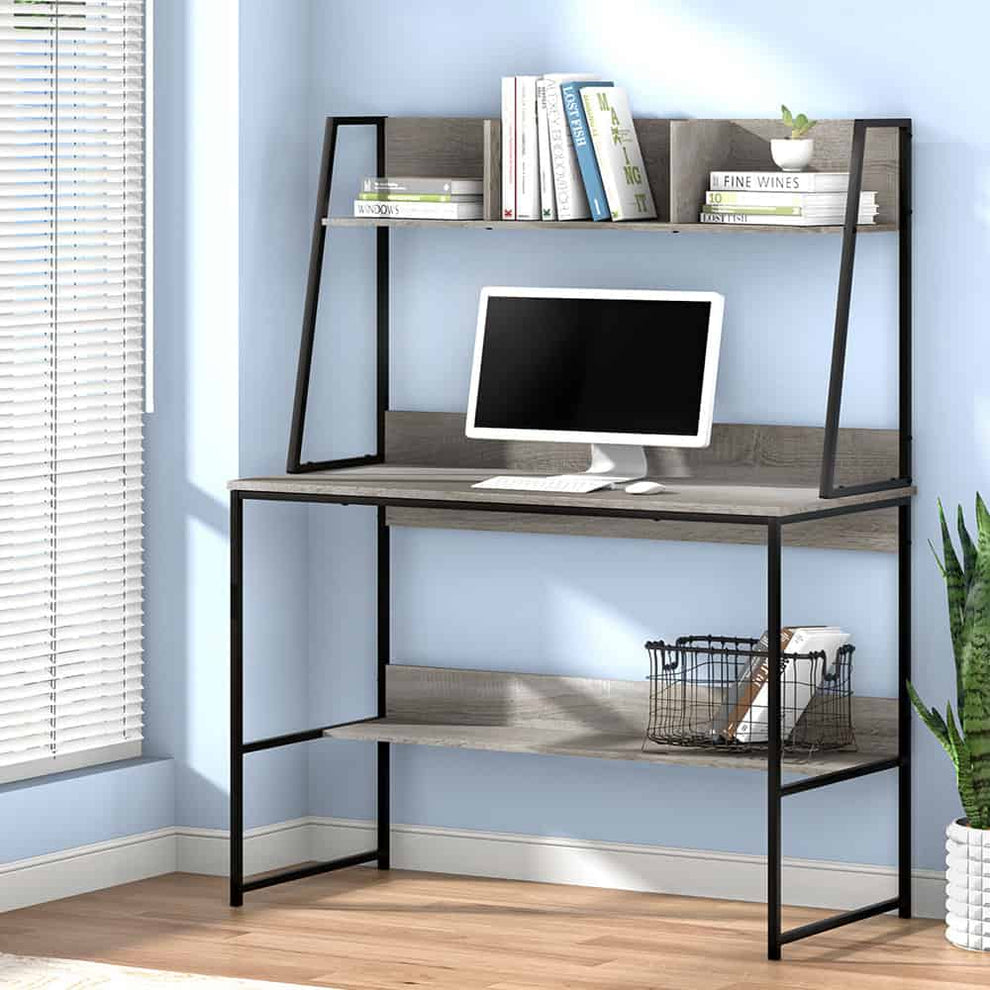 Grey Computer Desk 100cm – Bookshelf Storage & Cable Management | Smart ...